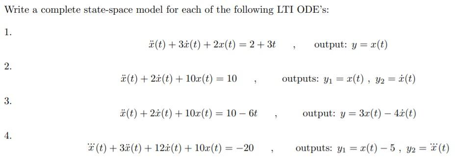 Solved Write a complete state-space model for each of the | Chegg.com