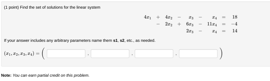 Solved (1 point) Find the set of solutions for the linear | Chegg.com