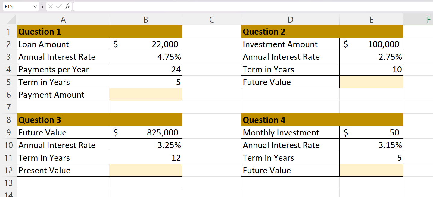 Solved 3. In cell B12 calculate present value based on the | Chegg.com