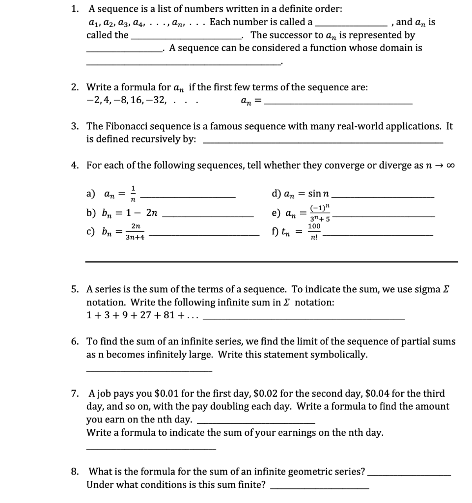Solved 1. A sequence is a list of numbers written in a | Chegg.com