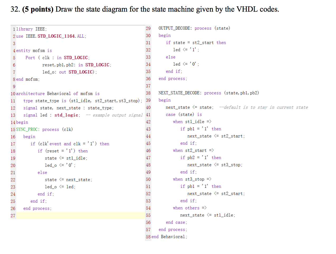 Solved 32. (5 points) Draw the state diagram for the state | Chegg.com