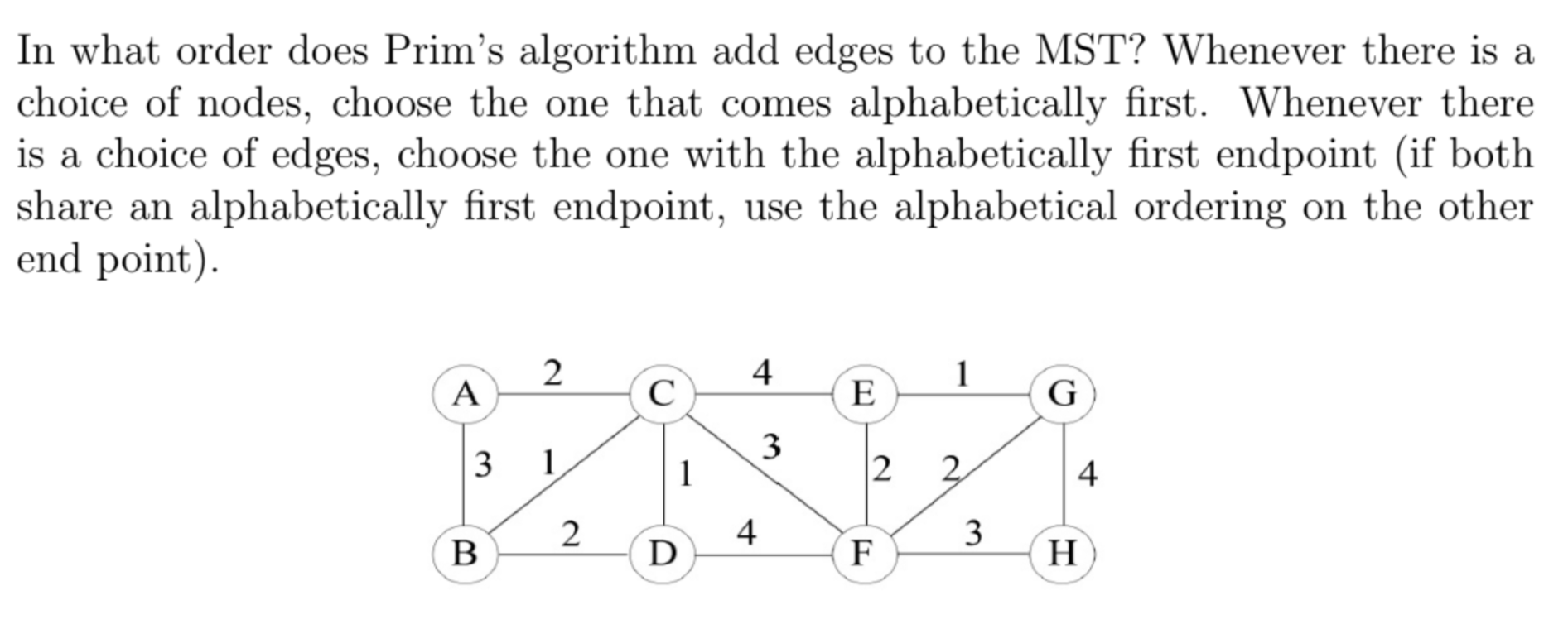 Solved In what order does Prim's algorithm add edges to the | Chegg.com