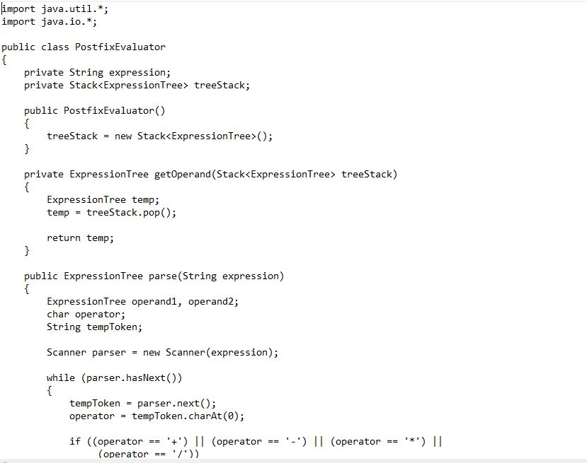 Change PostfixEvaluator.parse() Recognize when you | Chegg.com