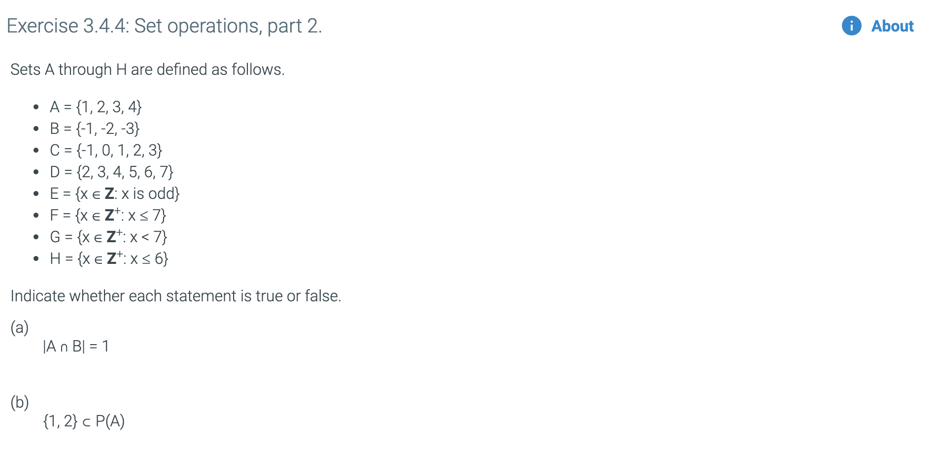 Solved Exercise 3.4.4: Set operations, part 2. i About Sets | Chegg.com Solved Exercise 3.4.4: Set operations, part 2. i About Sets | Chegg.com