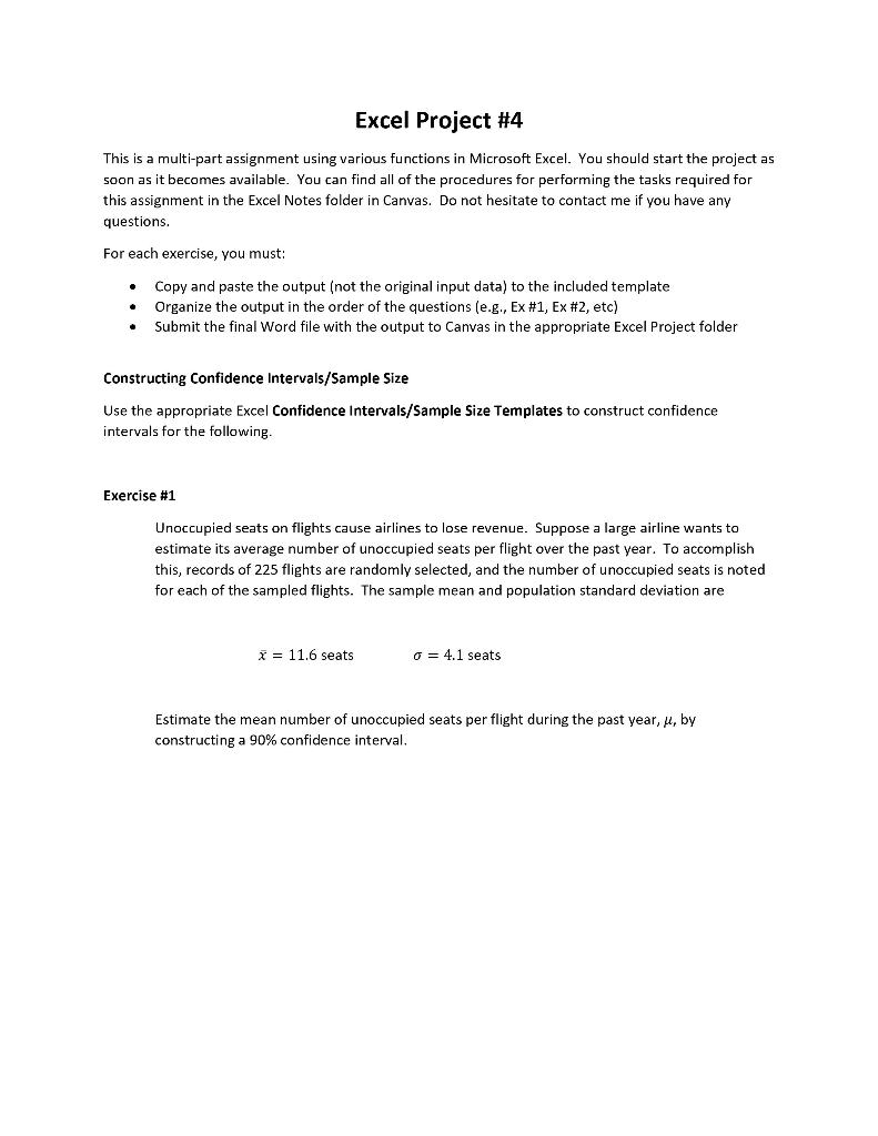 Solved Excel Project #4 This is a multi-part assignment | Chegg.com