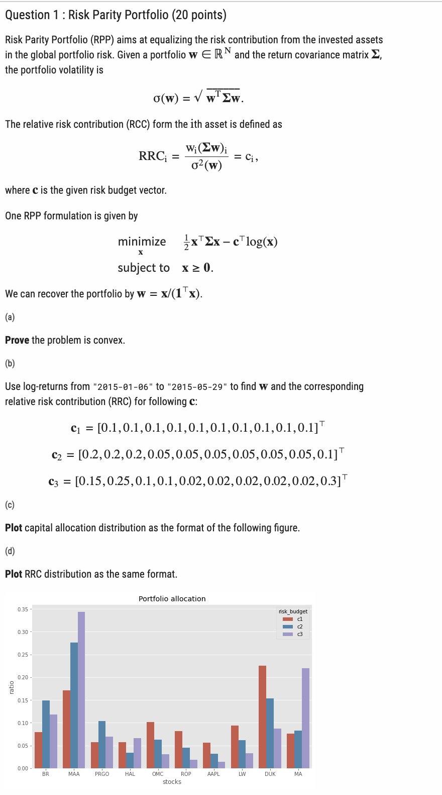 Question 1 : Risk Parity Portfolio (20 points) Risk | Chegg.com