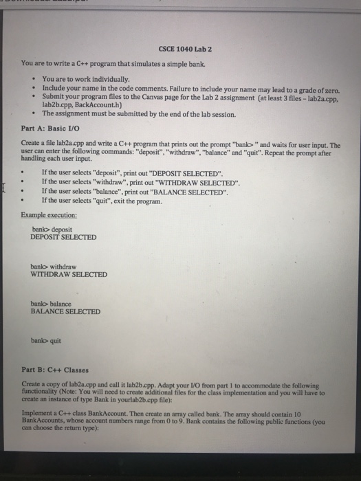 Solved Csce 1040 Lab 2 You Are To Write A C Program That