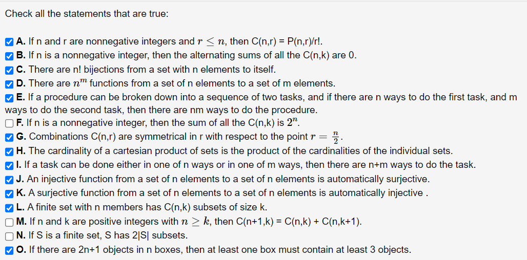 Solved Check all the statements that are true: A. If n and r | Chegg.com