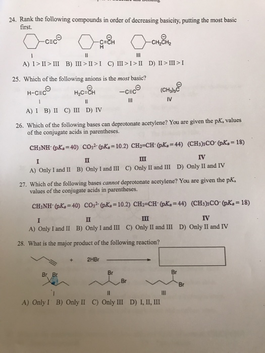 Solved 24. Rank the following compounds in order of | Chegg.com