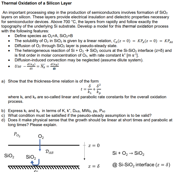 Solved Thermal Oxidation of a Silicon Layer An important | Chegg.com