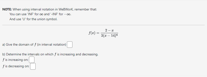 Solved NOTE: When using interval notation in WeBWorK, | Chegg.com