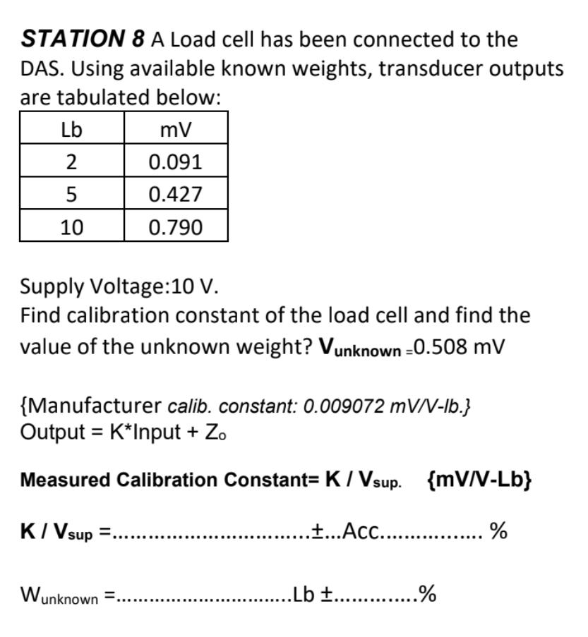 Solved STATION 8 A Load cell has been connected to the DAS. | Chegg.com