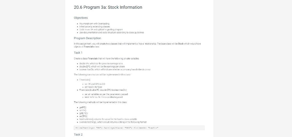 Solved 20.6 Program 3a: Stock Information Objectives • | Chegg.com
