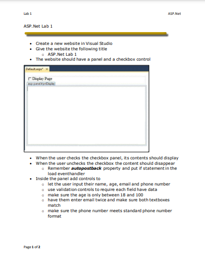 Solved Lab1 ASP.Net ASP.Net Lab 1 • Create a new website in | Chegg.com