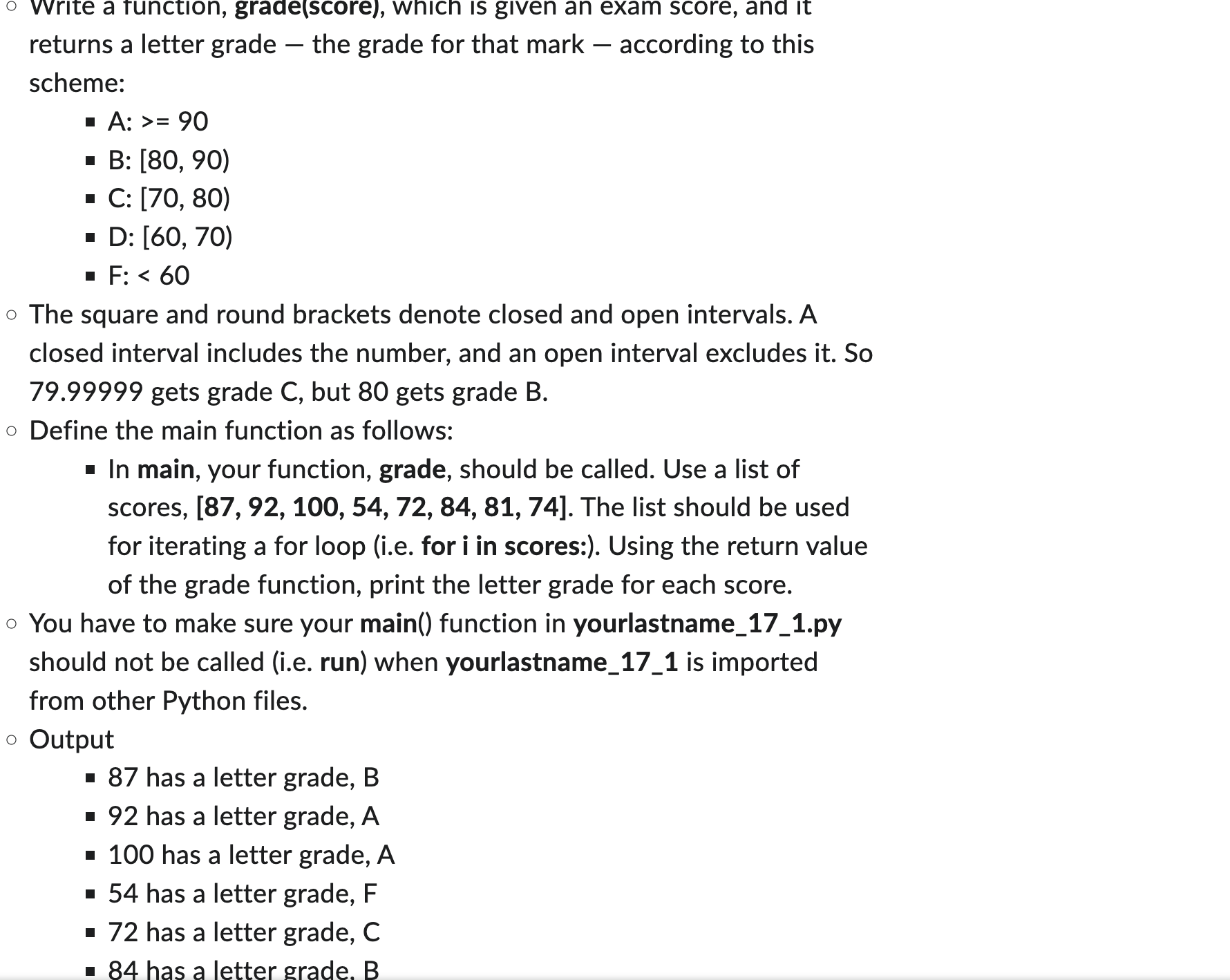 Solved Write a function, grade(score), which is given an | Chegg.com