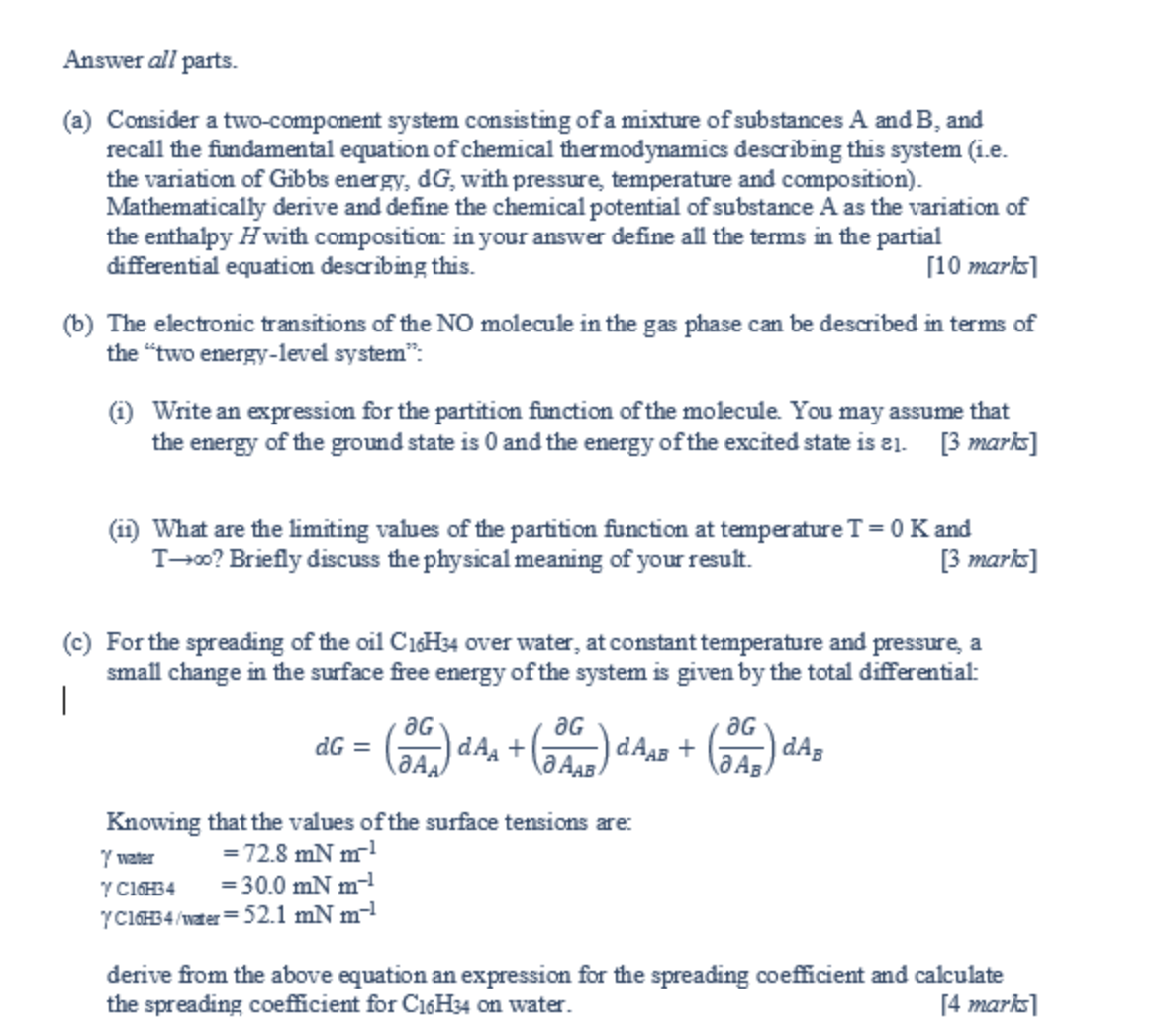 Solved Answer all parts. (a) Consider a two-component system | Chegg.com
