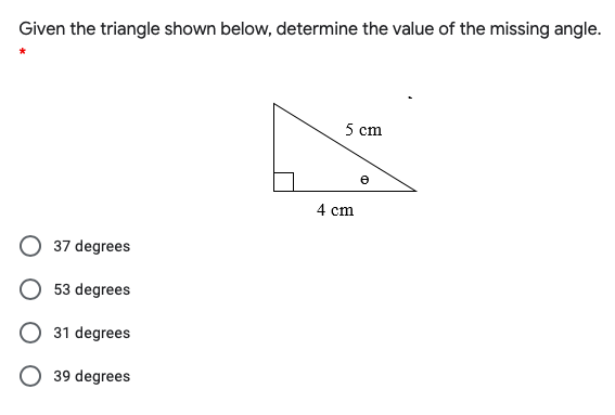 Solved Given the triangle shown below, determine the value | Chegg.com