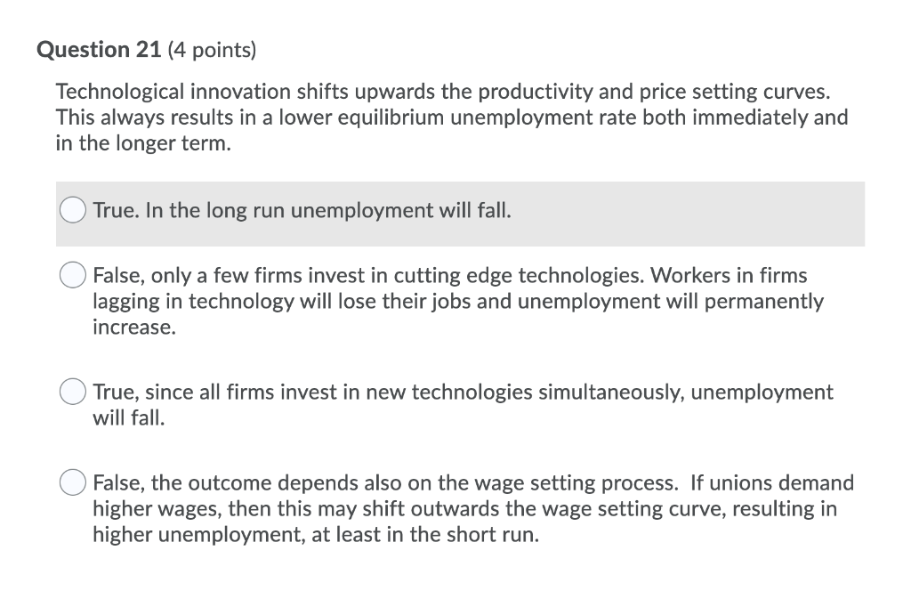 Solved Question 21 (4 points) Technological innovation | Chegg.com