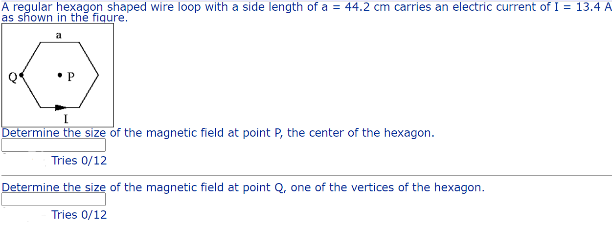 Solved A regular hexagon shaped wire loop with a side length | Chegg.com