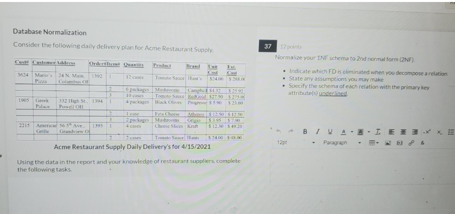 Solved Database Normalization Consider the following daily | Chegg.com
