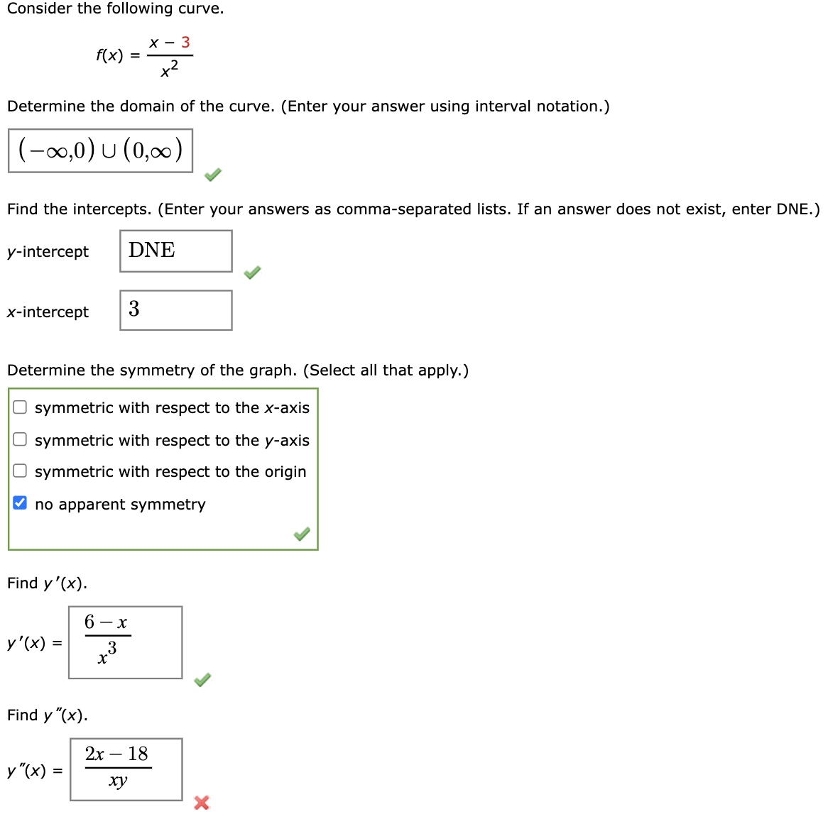 Solved Consider the following curve. f(x)=x2x−3 Determine | Chegg.com