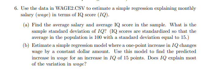 # Question 6 > wage2 | Chegg.com