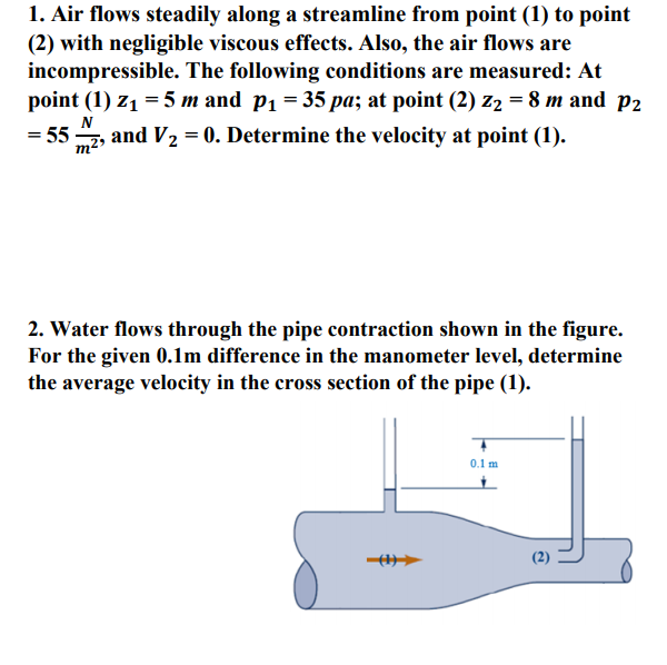 Solved 1. Air flows steadily along a streamline from point | Chegg.com