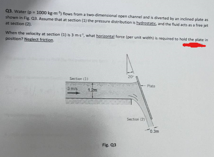 Solved Q3. ﻿Water (p=1000(kg)*m-3) ﻿flows from a | Chegg.com
