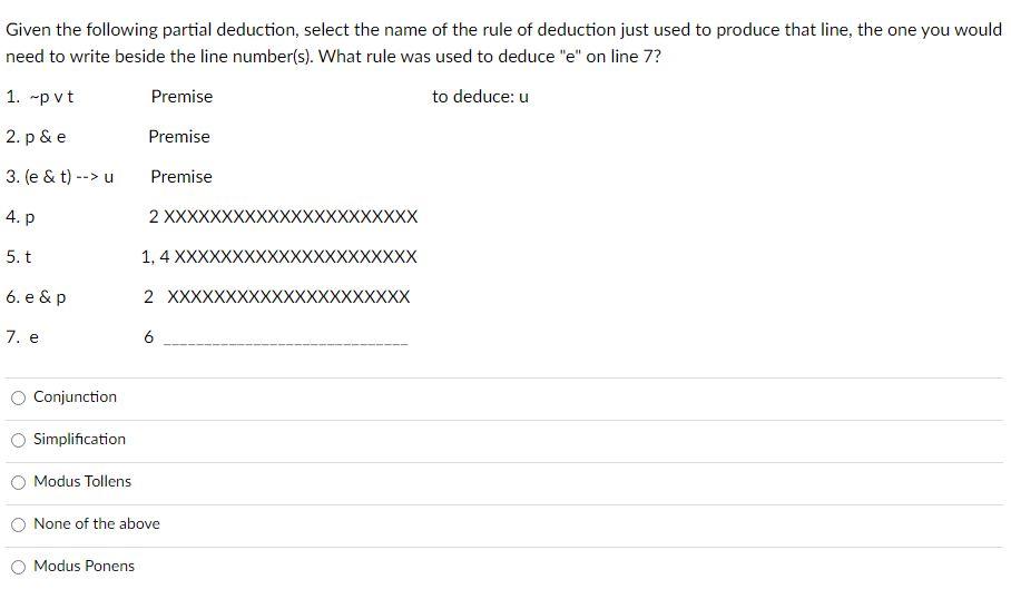 Given the following partial deduction, select the | Chegg.com