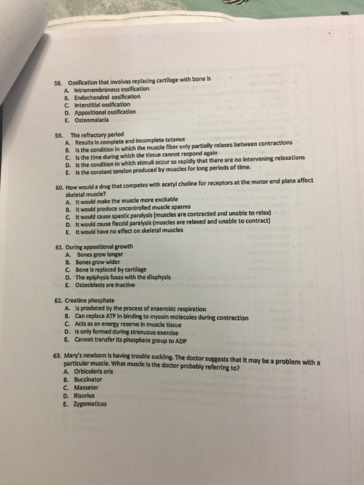 Solved Ossification that involves replacing cartilage with | Chegg.com