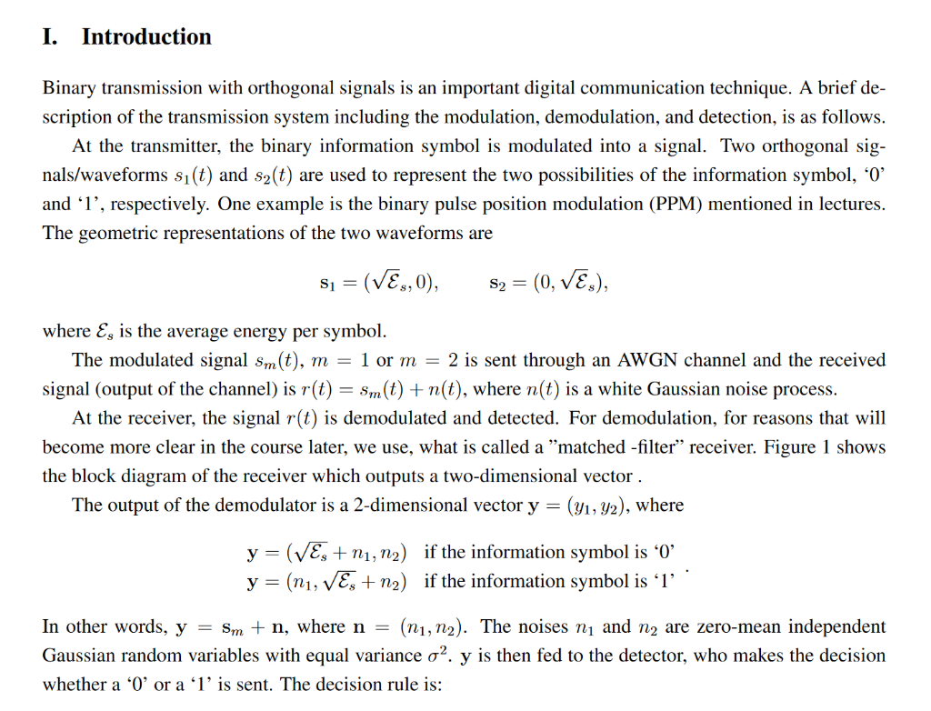 Binary Transmission With Orthogonal Signals Is An 