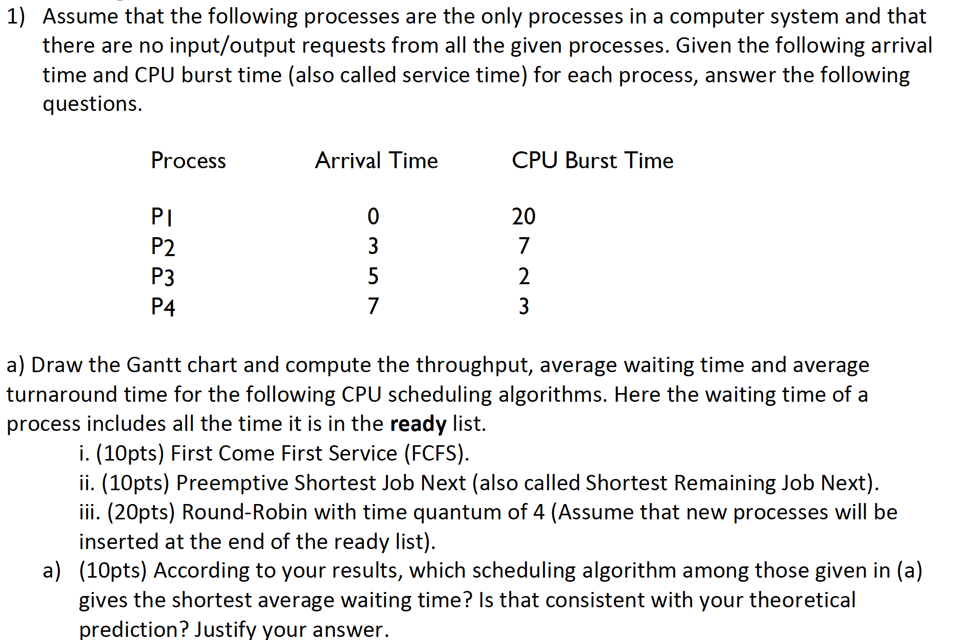 Solved 1) Assume that the following processes are the only | Chegg.com