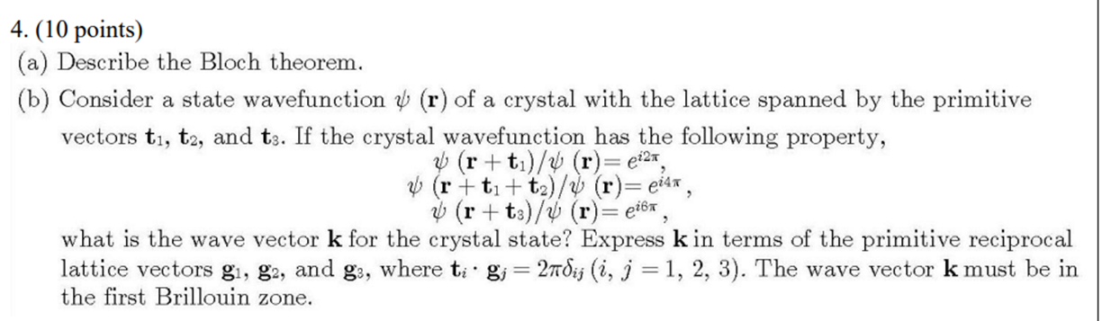 Solved (10 points) a) Describe the Bloch theorem. b) | Chegg.com