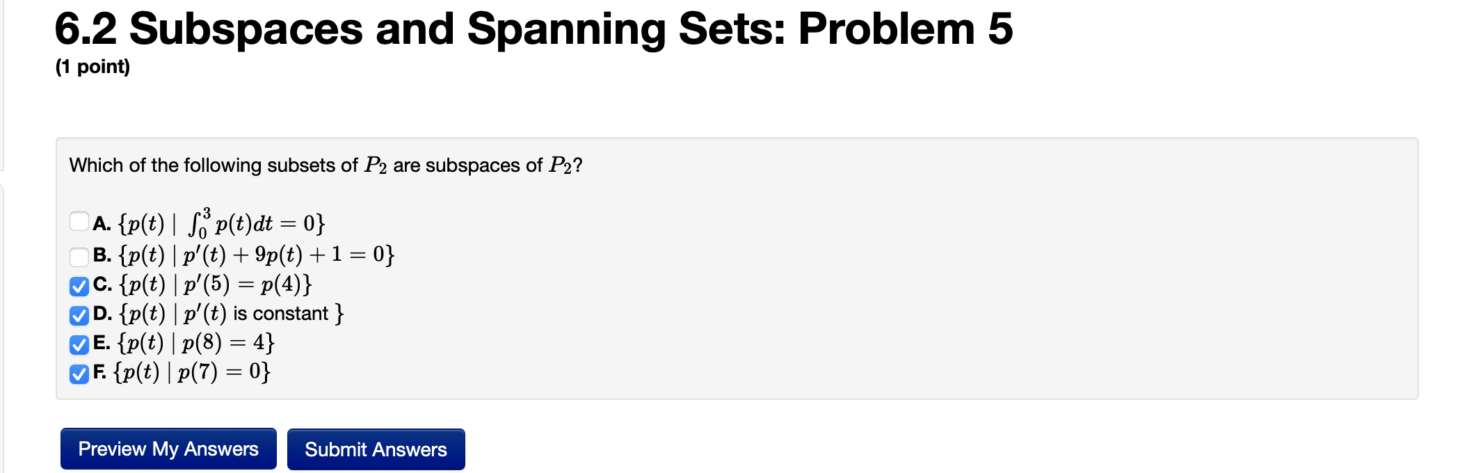 Solved 6.2 Subspaces and Spanning Sets: Problem 5 (1 point) | Chegg.com