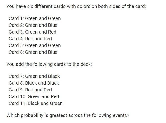 You have six different cards with colors on both | Chegg.com