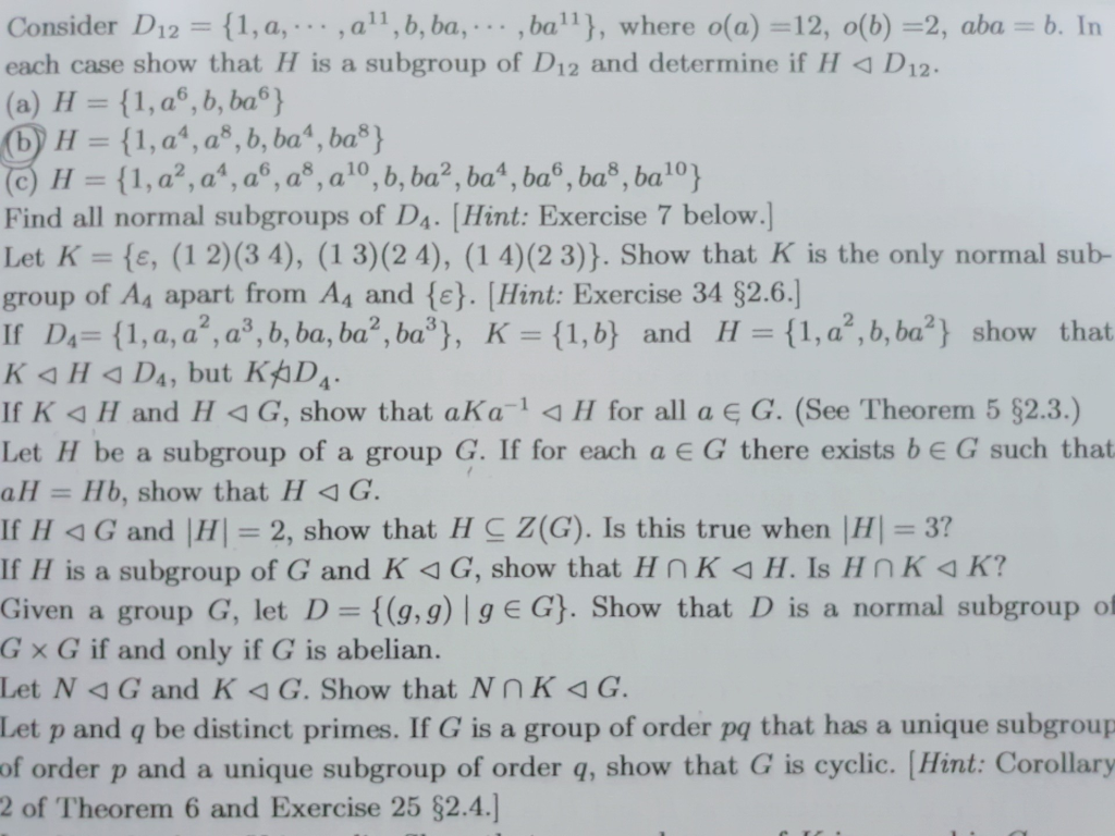 Solved Consider D12 = {1, a, ... , a'1,b, ba, ... , ball}, | Chegg.com