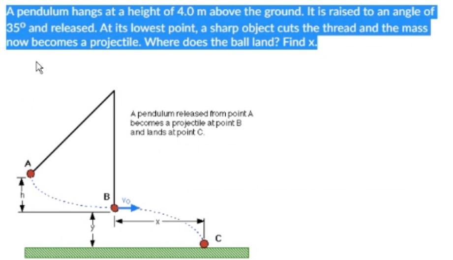 Solved A pendulum hangs at a height of 4.0 m above the | Chegg.com