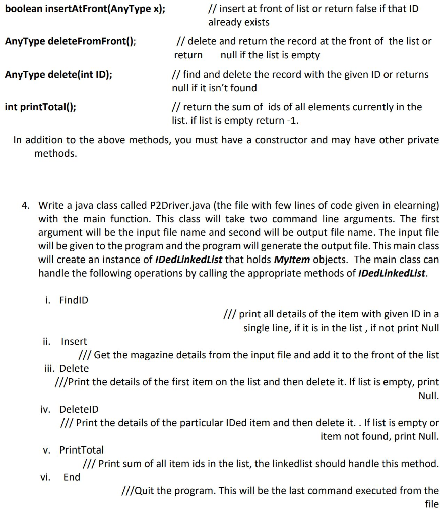 Solved Specification The project must implement the | Chegg.com