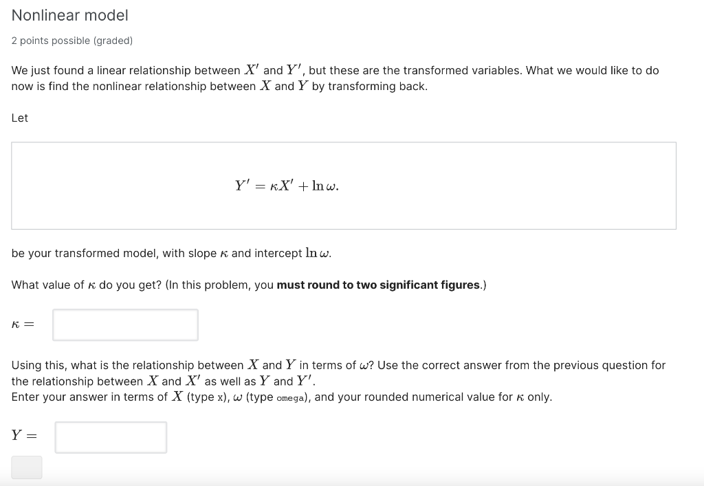 Solved Nonlinear model 2 points possible (graded) We just | Chegg.com