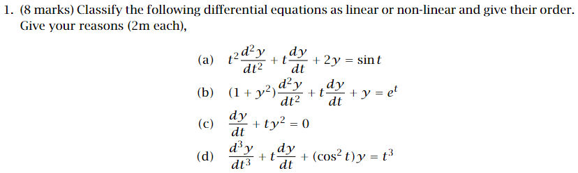 Solved 1. (8 marks) Classify the following differential | Chegg.com