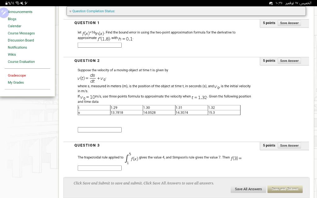 Solved let f(x)=16ln(x). Find the bound error in using the | Chegg.com