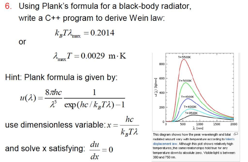 Solved 6. Using Plank's formula for a black-body radiator, | Chegg.com