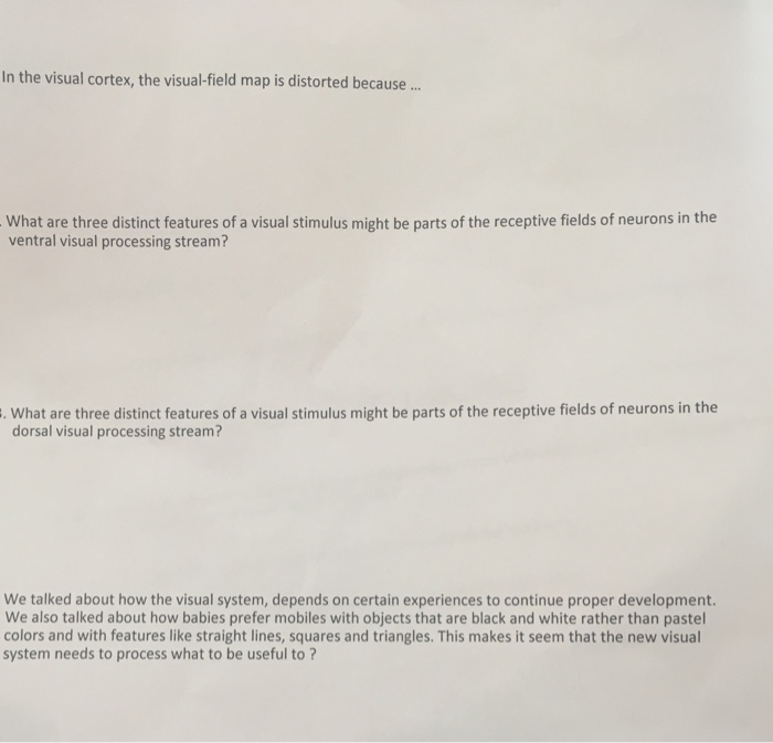 Solved In the visual cortex, the visual-field map is | Chegg.com