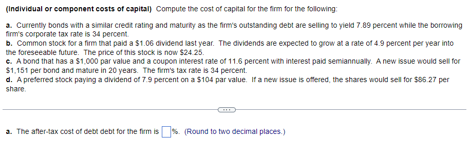 Solved (Individual or component costs of capital) Compute | Chegg.com
