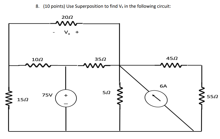 Solved 8. (10 points) Use Superposition to find Vx in the | Chegg.com