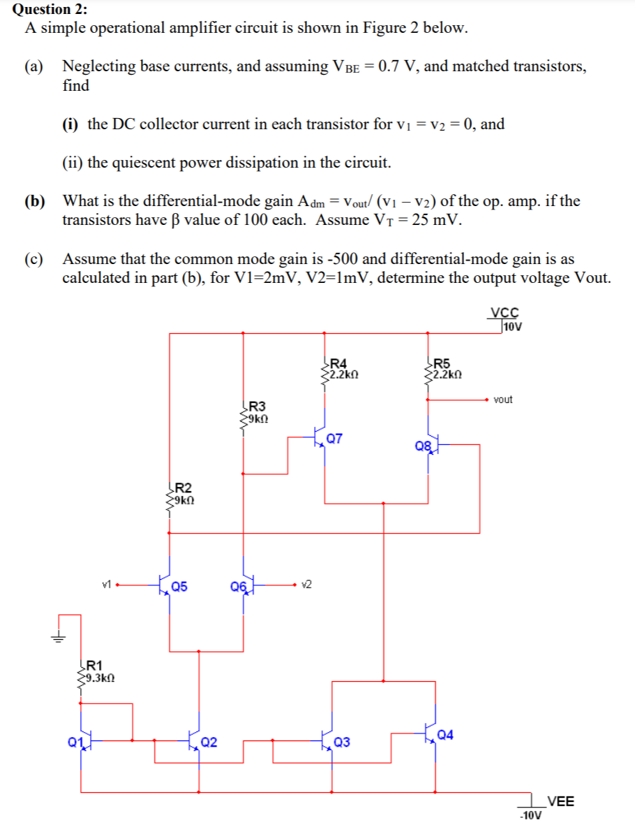 Solved Question 2: A simple operational amplifier circuit is | Chegg.com