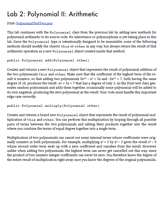 Solved This lab continues with the Polynomial class from the | Chegg.com