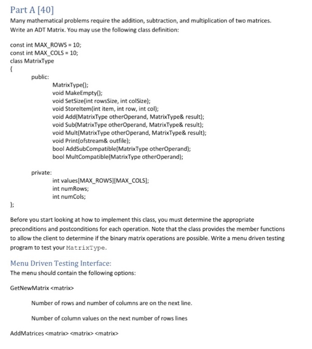 Solved Part A [40] Many mathematical problems require the | Chegg.com