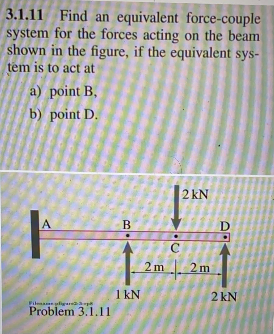 Solved 3.1.11 Find an equivalent force-couple system for the | Chegg.com