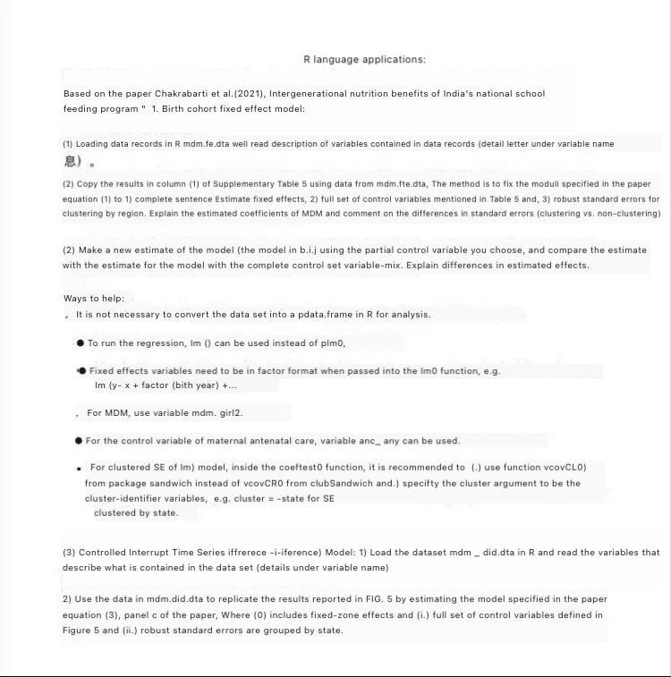 R language applications: Based on the paper | Chegg.com